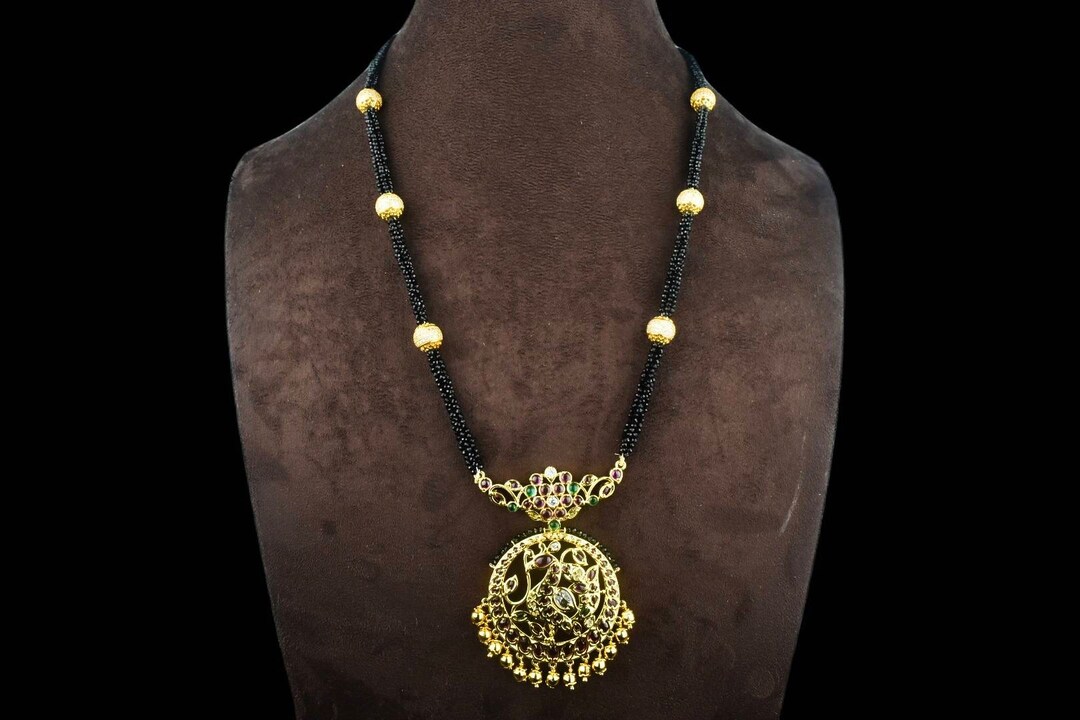 Indian Mangalsutra/gold Plated Black Beeds Chain/kalipot/indian Jewelry ...