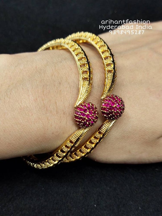 Gold Plated Cz Bangles Indian Bangles Set High Quality Bangle Set 22k