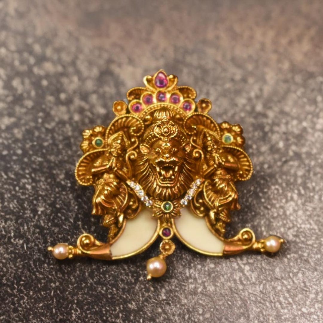 Antique Narsimha Swami Tiger Nail Locket - Navratna Stones for Men - Etsy