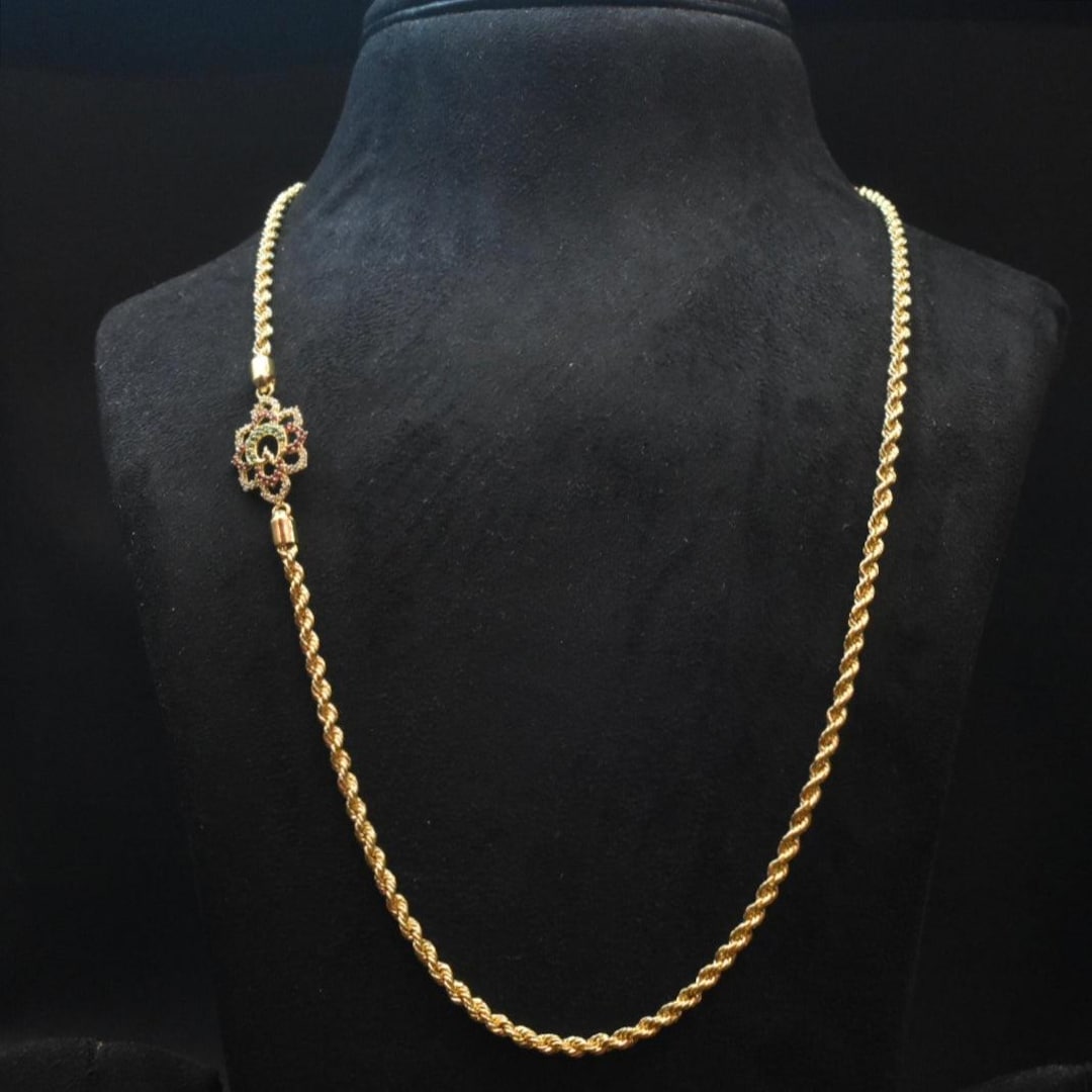 925 Silver 24K Gold Plated Thali Bottu Mangalsutra With Zircon Brooch ...
