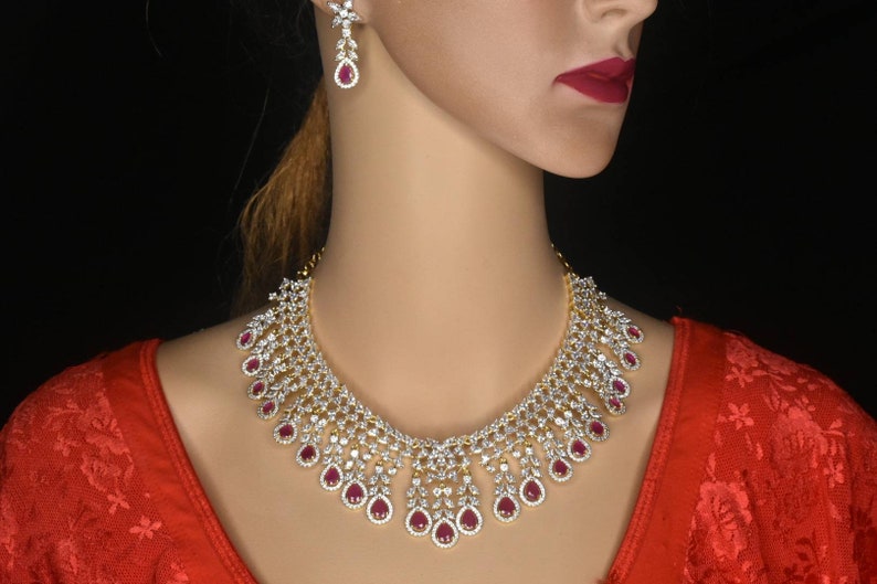 Indian Diamond Finished American Diamond Necklace With - Etsy