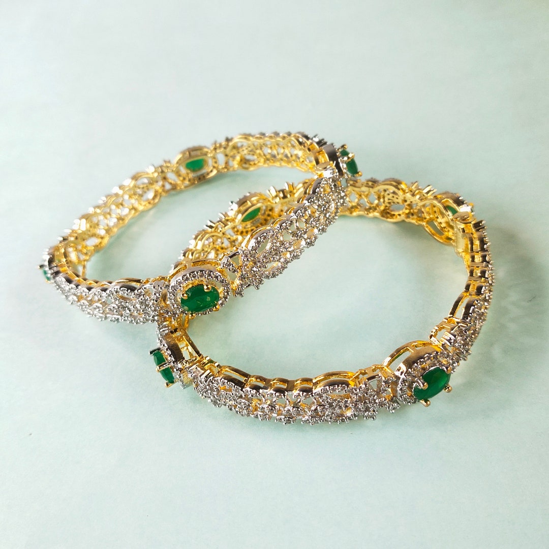 American Diamond and Emerald Bangles by Asp Fashion Jewellery - Etsy