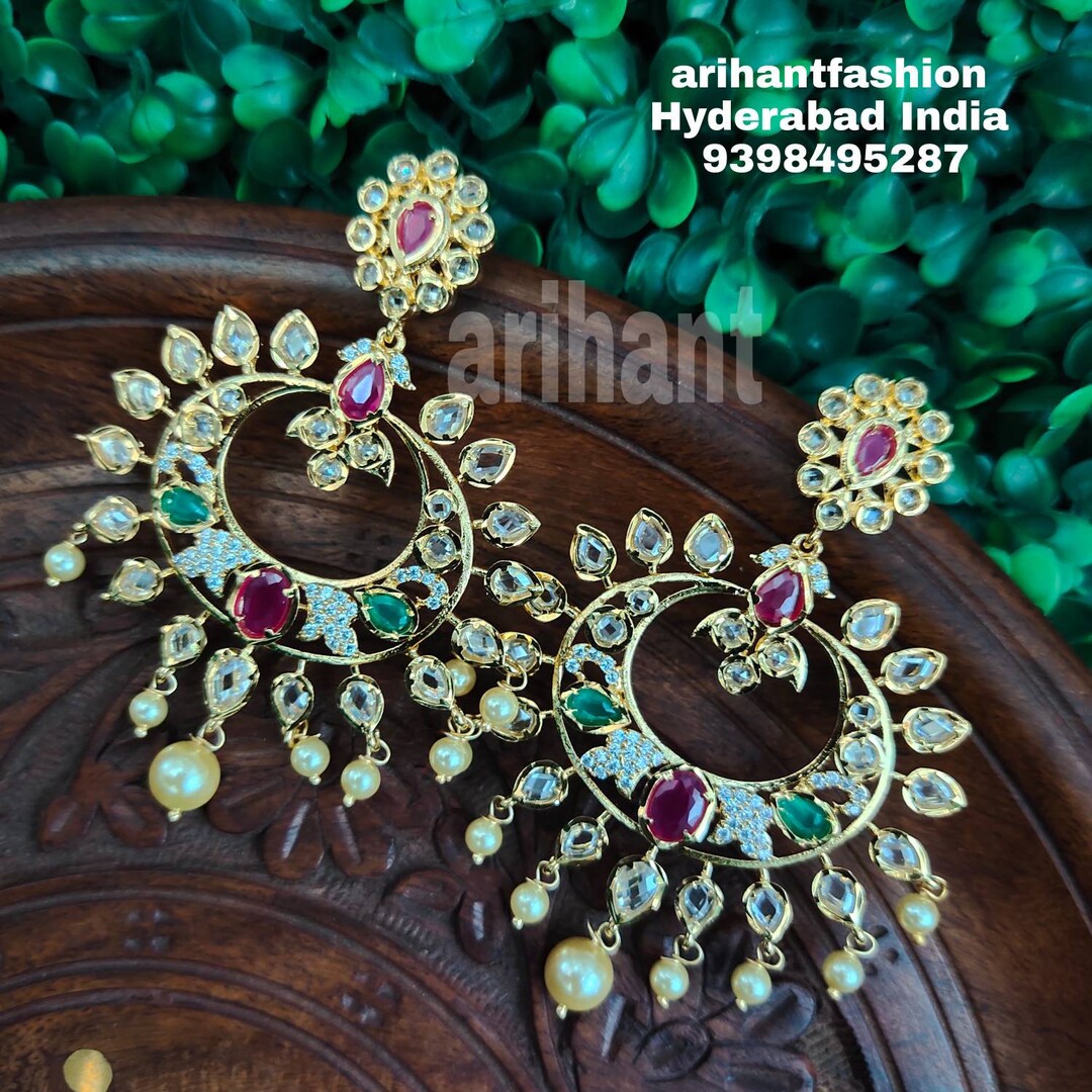 Most Beautiful Gold Replica Uncut Diamond Chandbali With - Etsy