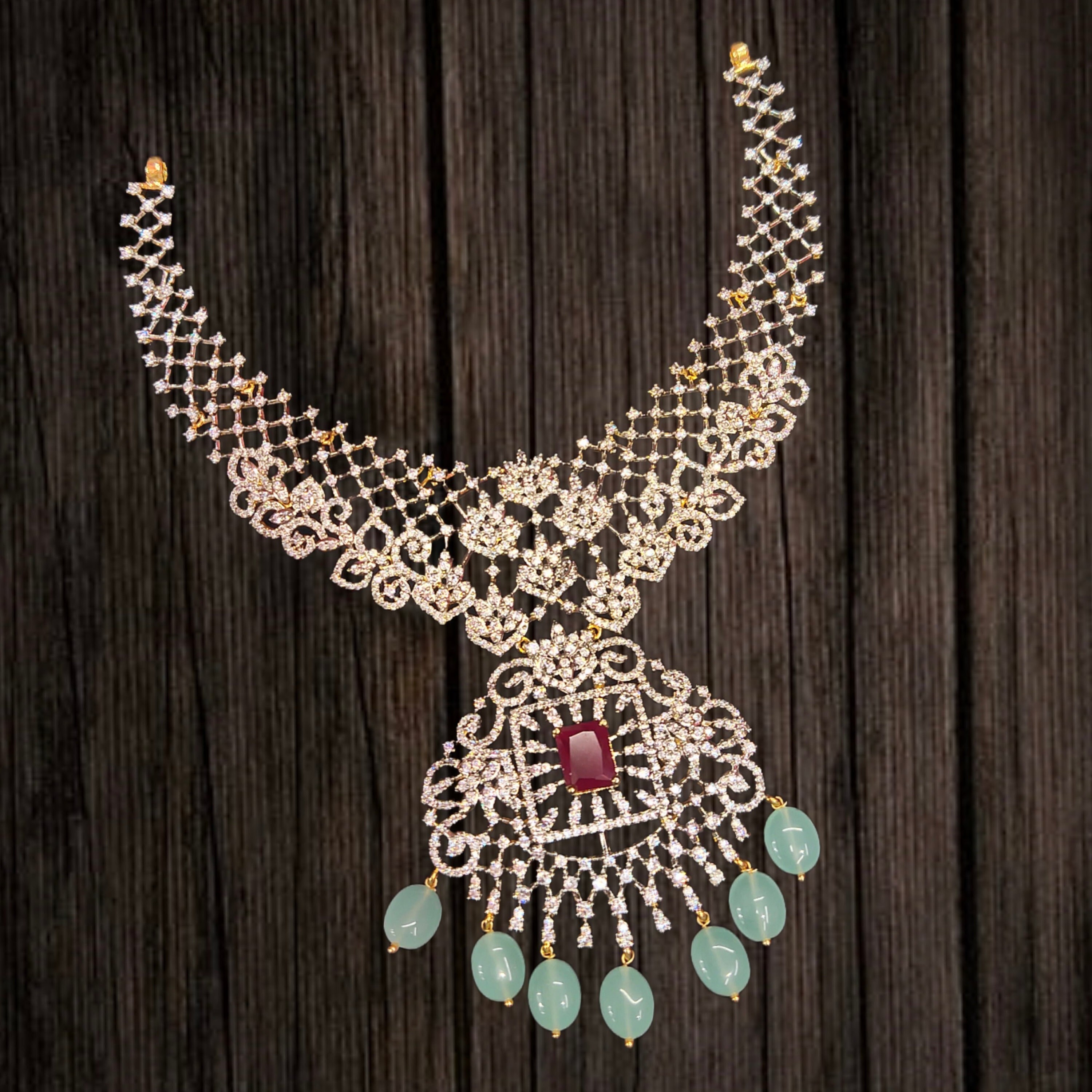 American Diamond Necklace Gold Plated Necklace Diamond Necklace Indian Jewelry Wedding Necklace South Indian Jewelry By