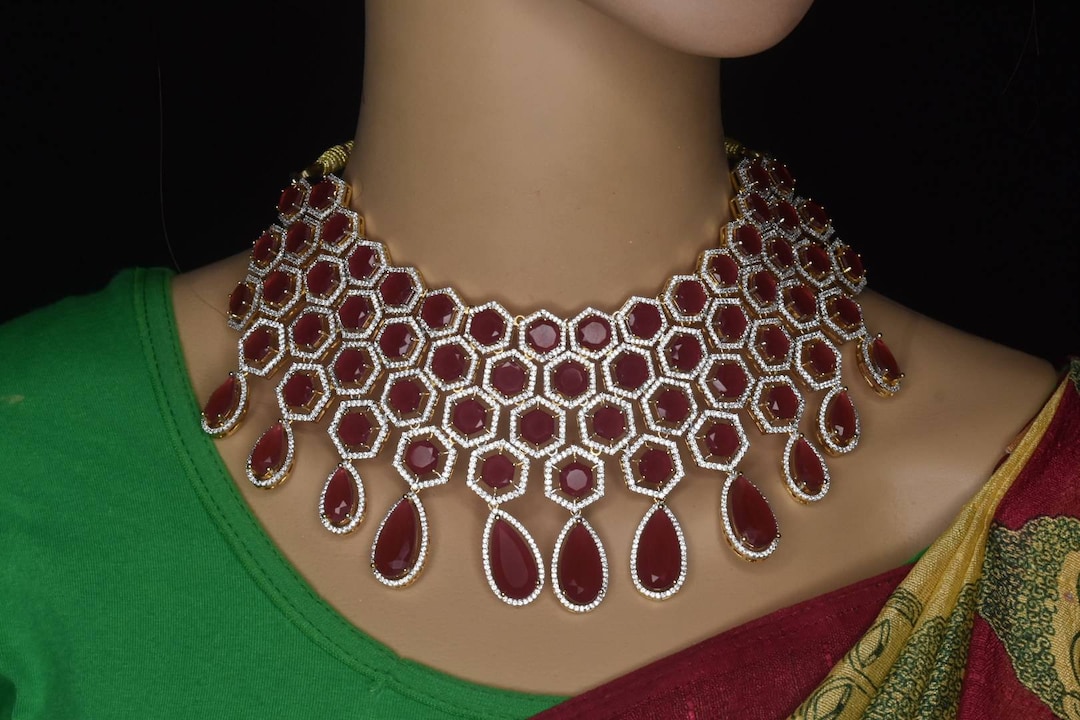 Diamond Finished Chokar Set With Earrings by Asp Fashion - Etsy