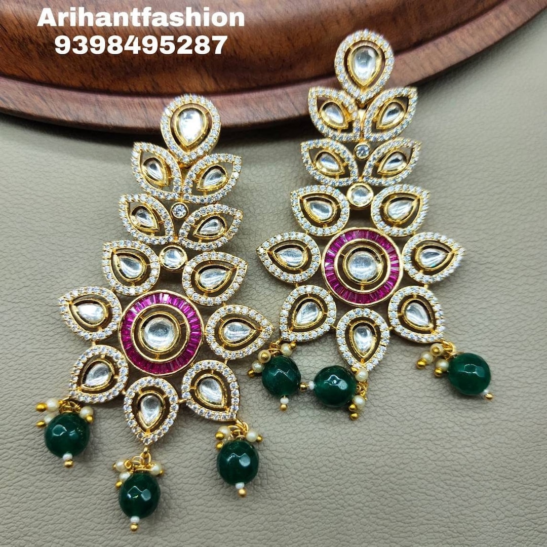 Kundan Earrings/gold Plated Kundan Chandbali/jaipuri Jewelry - Etsy