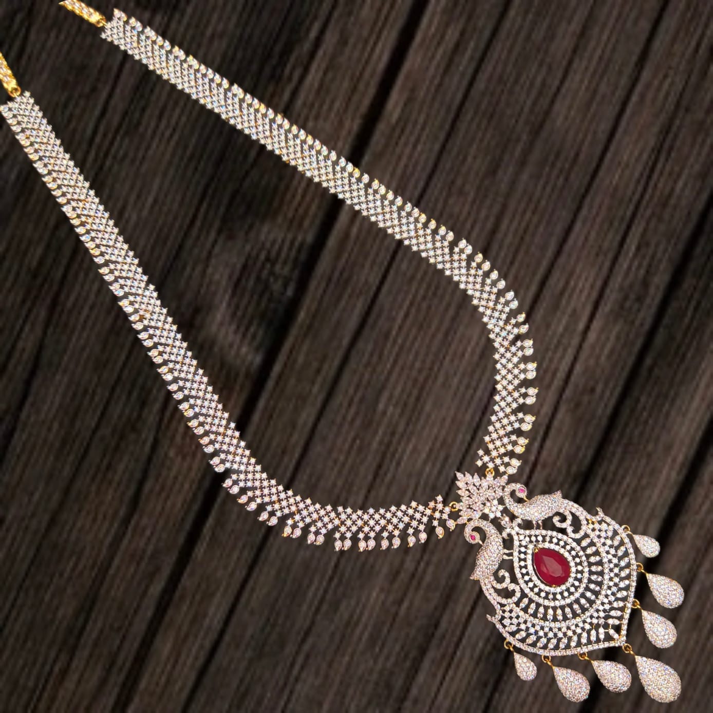 AspfashionJewelry Zircon Necklace American Diamond Necklace Long Haram Diamond Necklace Laurie s jewelry peacock Necklace by ASP Fashion
