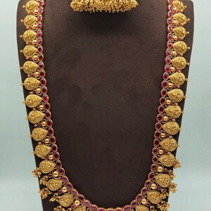 Indian Matte Finished Long Haram With Earing Pressing Style Vbak - Etsy