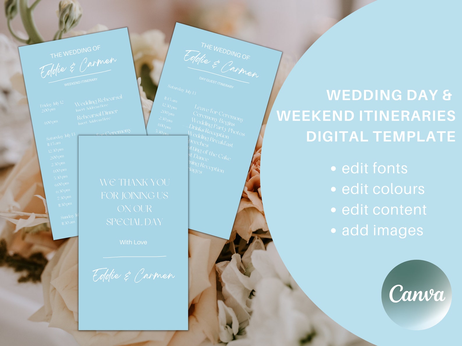 Wedding Timeline Template for Canva Wedding Itinerary Template Editable ...