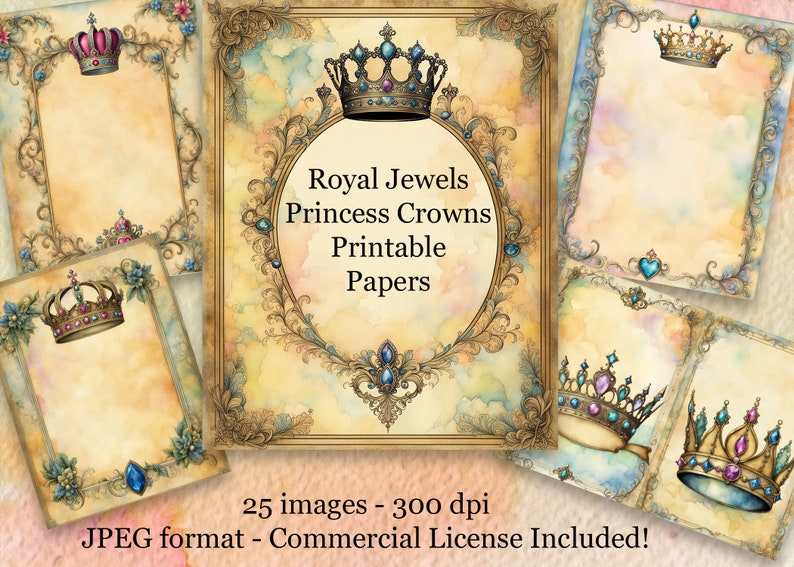 Royal Jewels Princess Crowns Digital Paper, Princess Party Printables ...