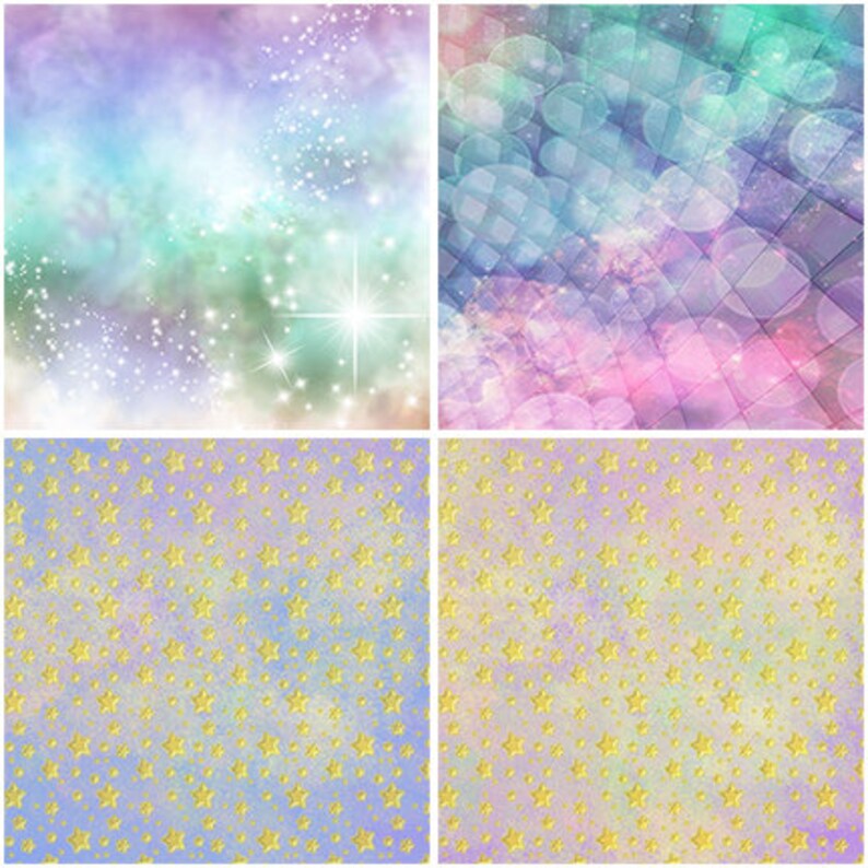 Rainbow Clouds Digital Paper, Rainbow Backgrounds, Printable Fantasy ...