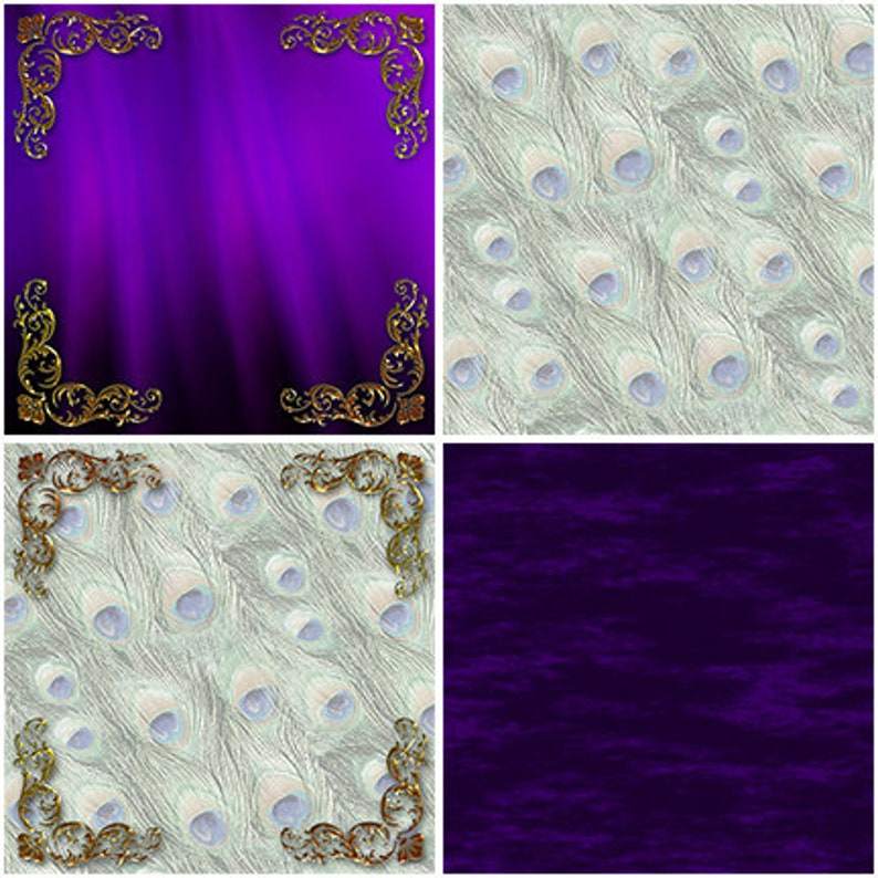 Peacock Purple Digital Paper, Peacock Scrapbook Paper, Peacock ...
