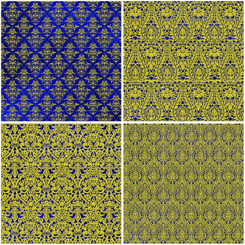 Royal Blue and Gold Damask Digital Paper Gold Lace Scrapbook | Etsy