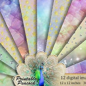 Rainbow Clouds Digital Paper, Rainbow Backgrounds, Printable Fantasy ...