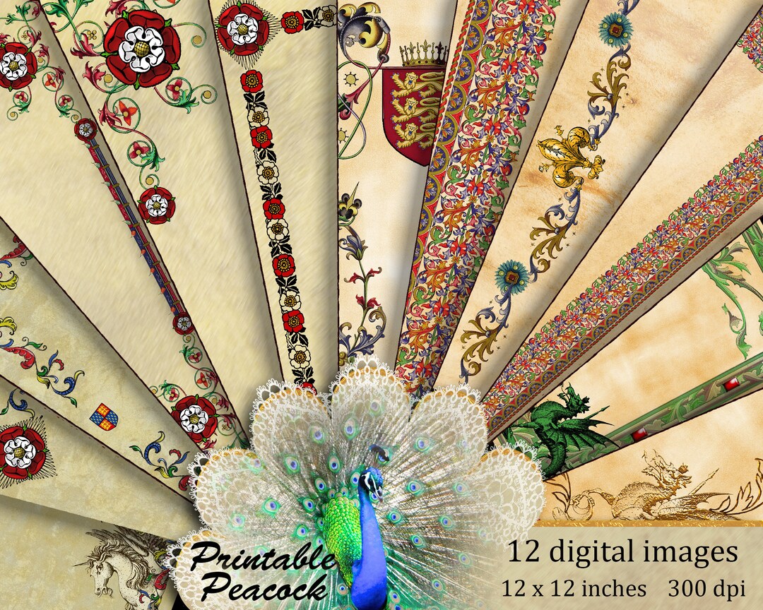 Illuminated Manuscript Paper: Medieval Tudor Rose & Dragon Borders ...