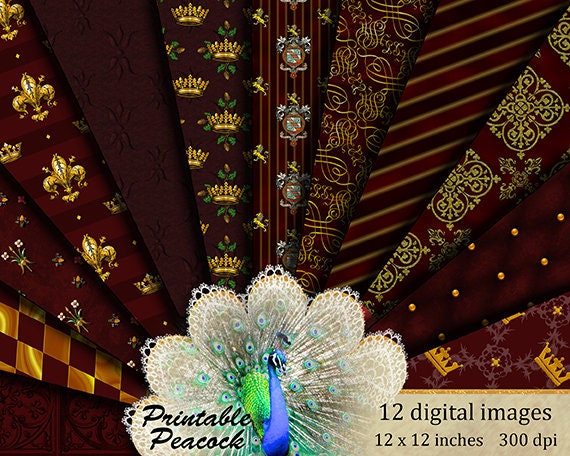 Royal Burgundy and Gold Digital Paper Medieval Digital Paper | Etsy