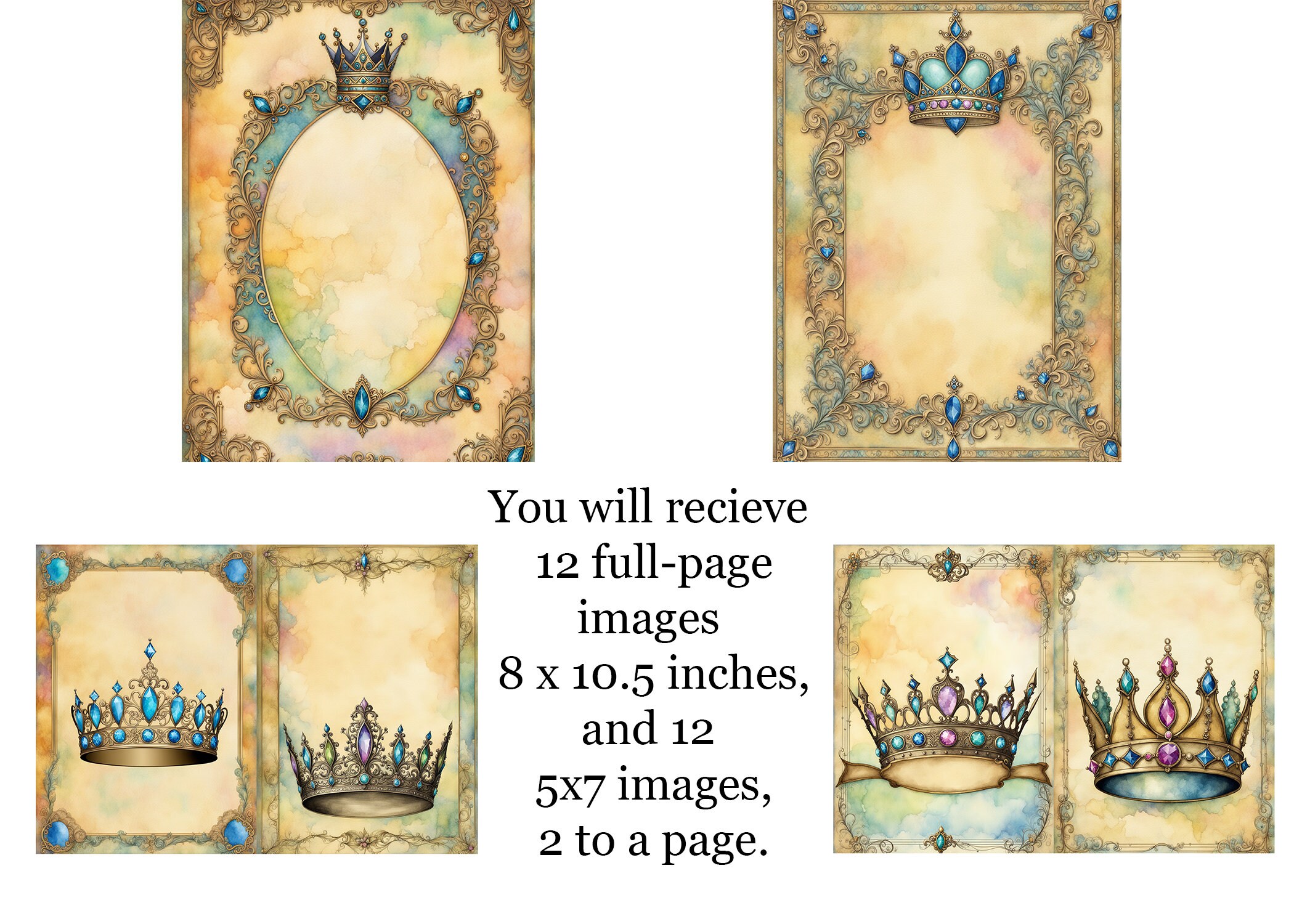 Royal Jewels Princess Crowns Digital Paper, Princess Party Printables ...