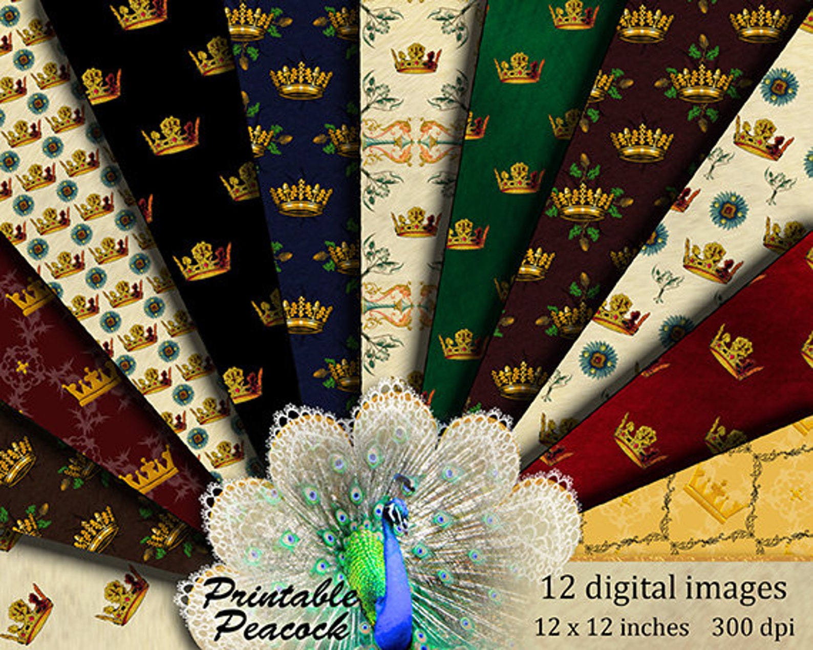 Royal Crown Digital Paper, Royal Background, Crown Scrapbook Paper ...