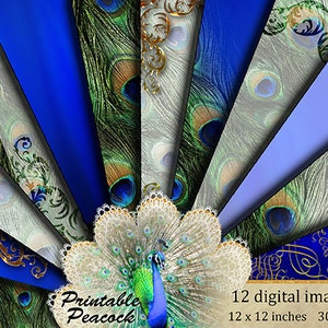 Peacock Blue Digital Paper, Peacock Scrapbook Paper, Peacock Printable ...