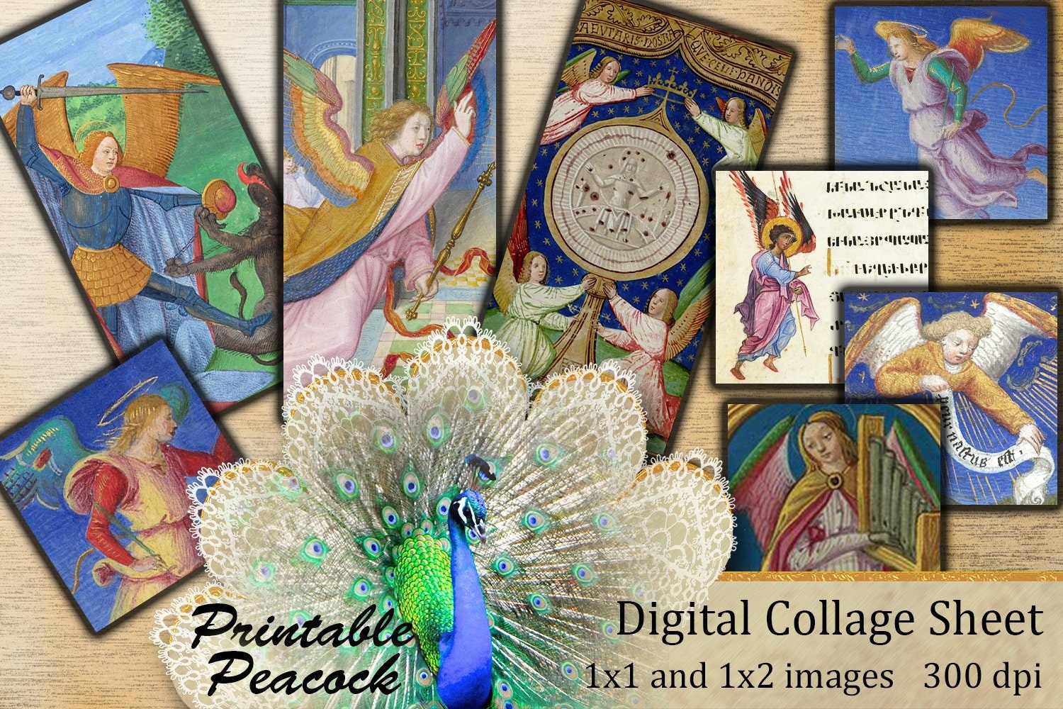 Renaissance Angels Digital Collage Sheet, Illuminated Manuscript, 1 ...