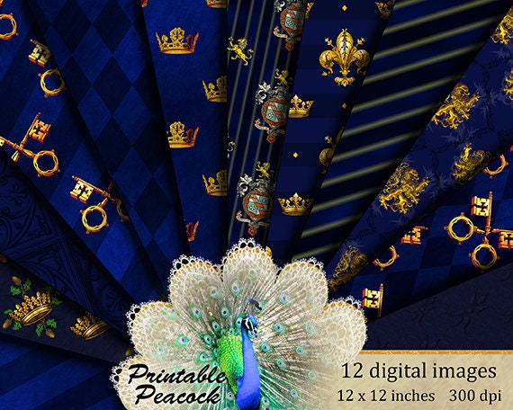 Royal Blue and Gold Digital Paper Medieval Digital Paper - Etsy