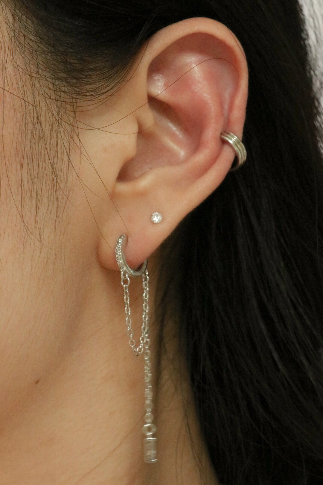 Minimalist Chain Earring, Chain Earring in Sterling Silver, Trendy Ear ...