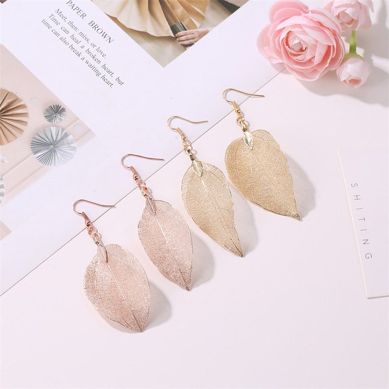Real Leaf Earrings, 18K Gold Dipped Leaf, Gold Dipped Leaf Earrings ...