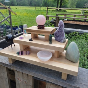 Three Tier Hardwood Altar Table Set, Yoga Studio Meditation Space ...