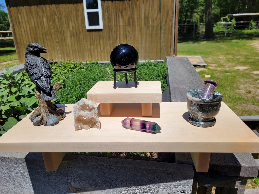 Two Tier Hardwood Altar Table Set, Yoga Studio Meditation Space ...