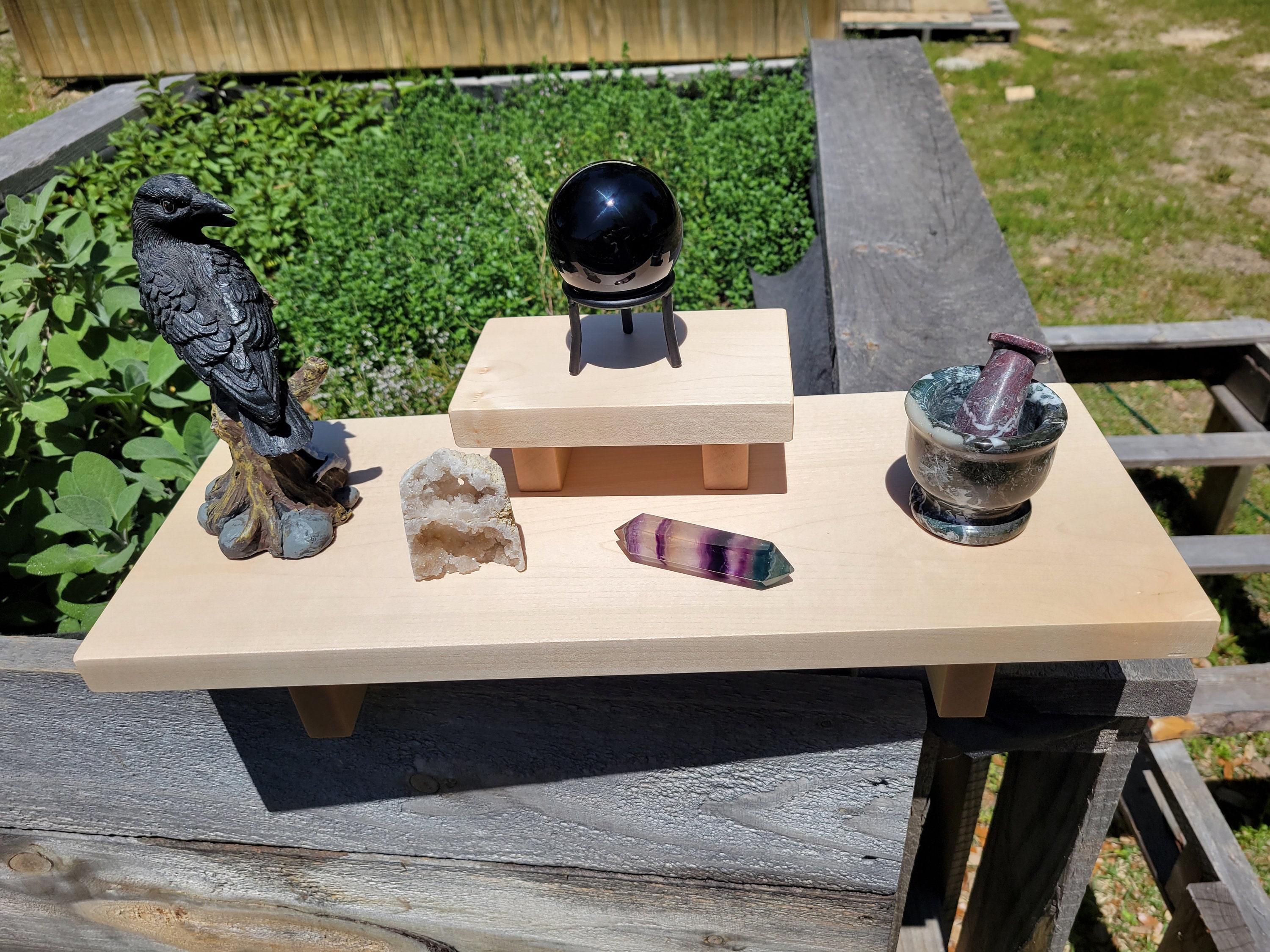 Two Tier Hardwood Altar Table Set, Yoga Studio Meditation Space ...