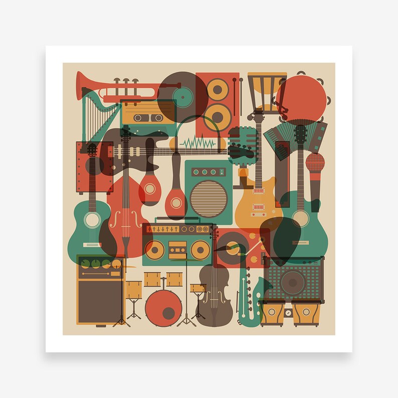 Music Instruments Print Minimalist Print Illustration Wall | Etsy