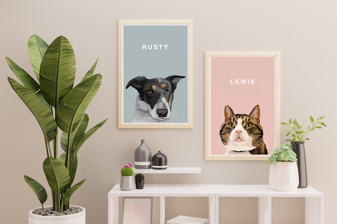 Personalised Pet Print Customised Cat and Dog Drawing Art - Etsy