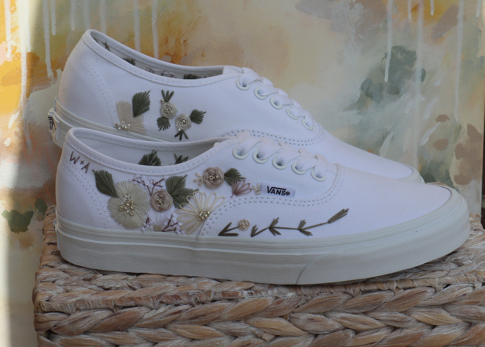 Embroidered Vans Bridal Shoes - Vans Authentic With Custom Hand ...