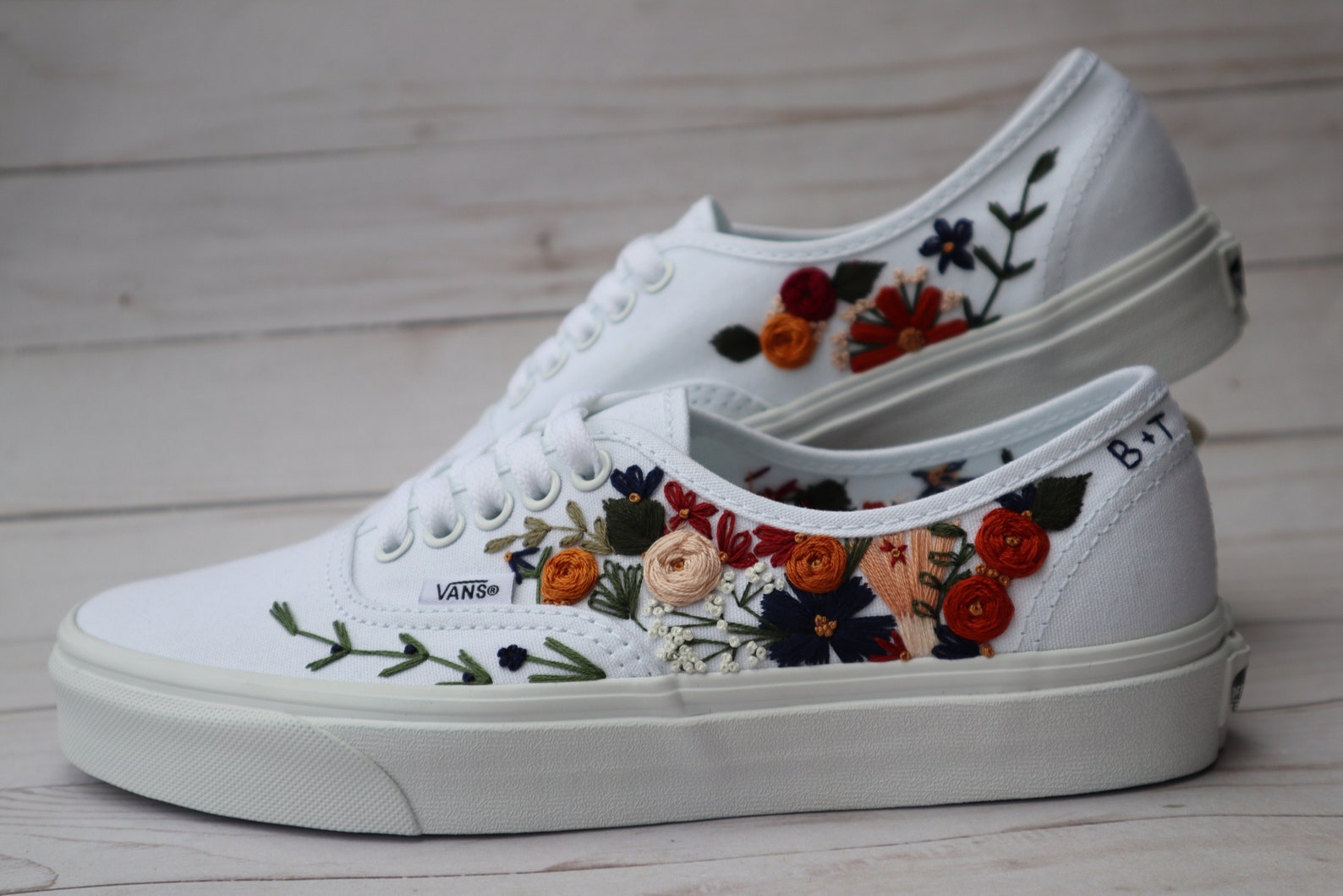 Custom Embroidered Vans Shoes by Hand to Order, Match Your Bridal ...