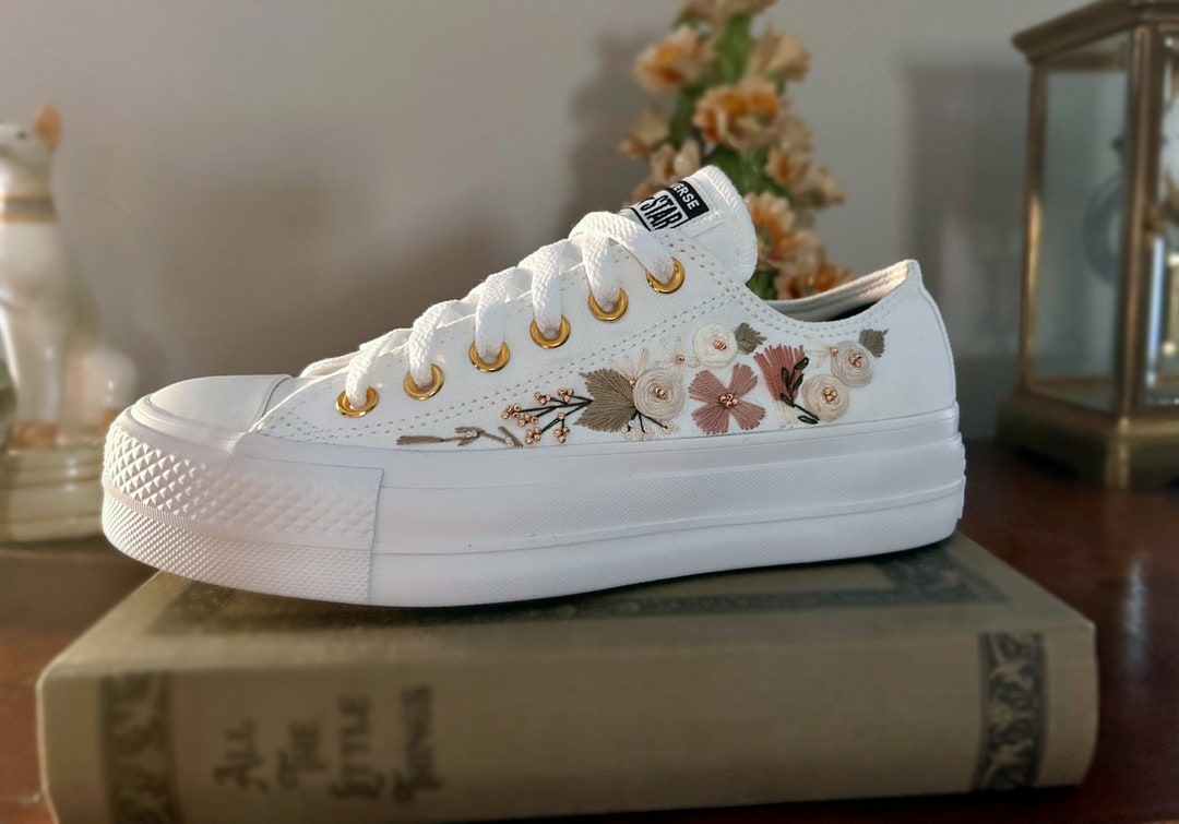Embroidered Converse Bridal Shoes - Custom Embroidery on Converse Chuck ...