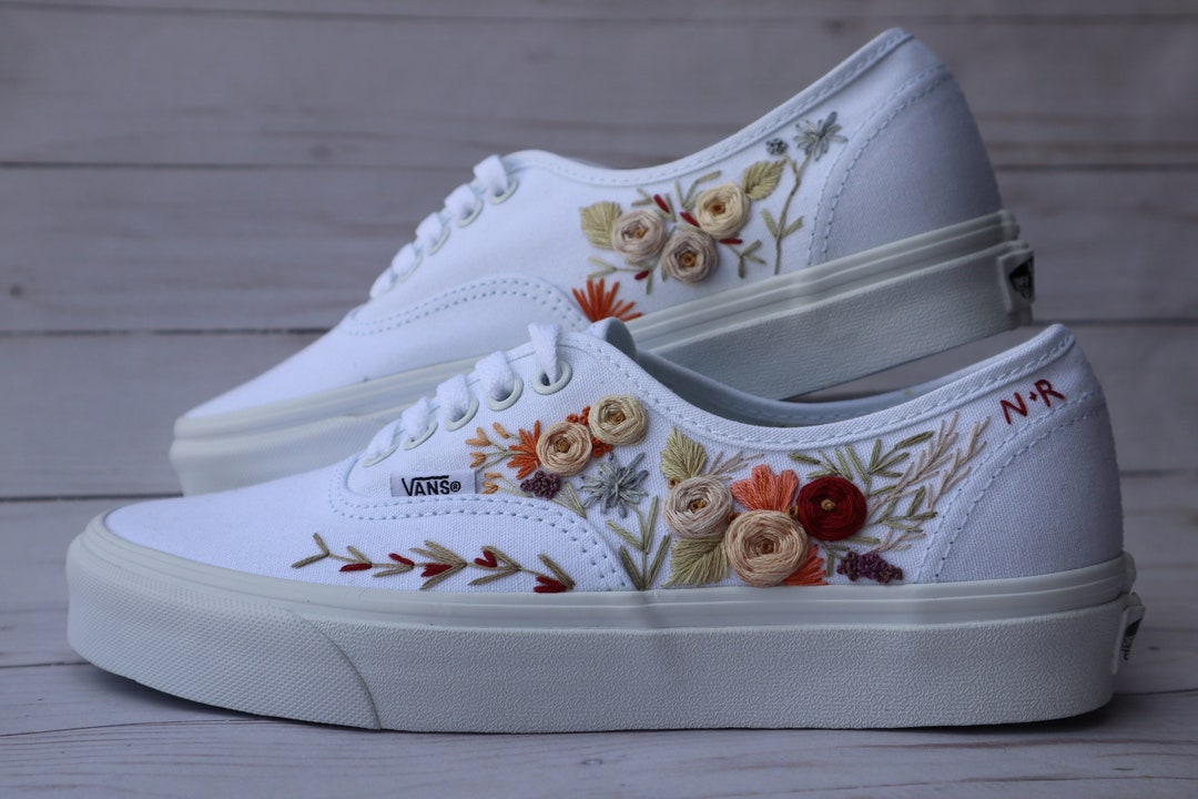 Embroidered Wedding Shoes | Custom Bridal Hand Embroidery on Vans ...