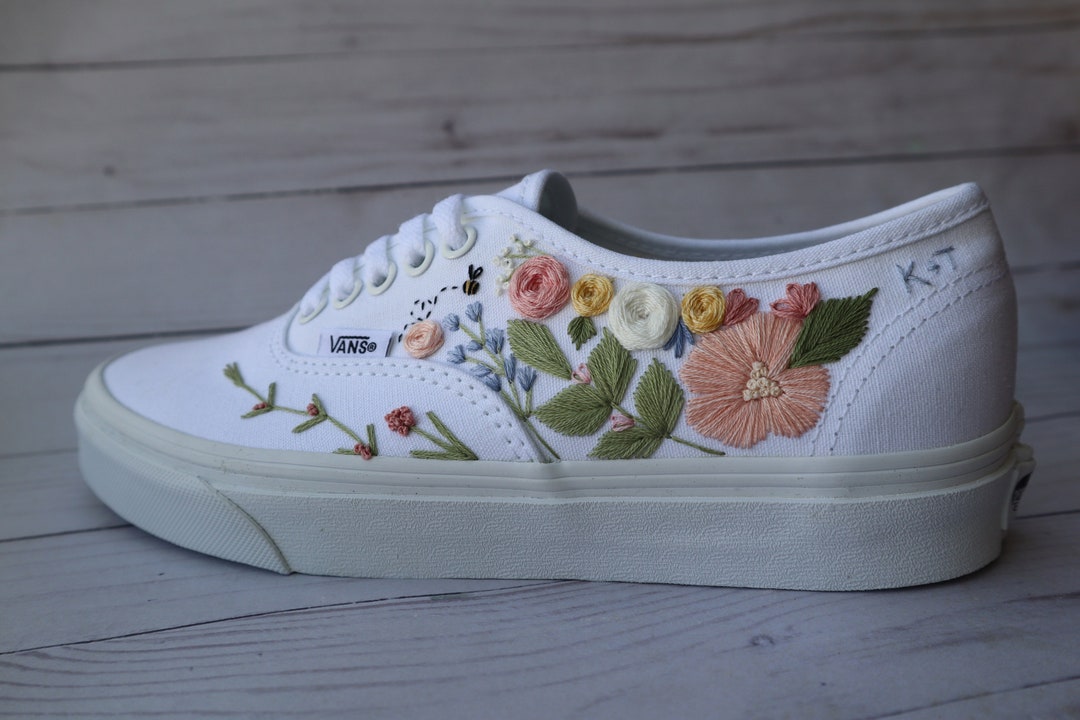 Custom Embroidered Wedding Shoes | Bridal Hand Embroidery on Vans ...