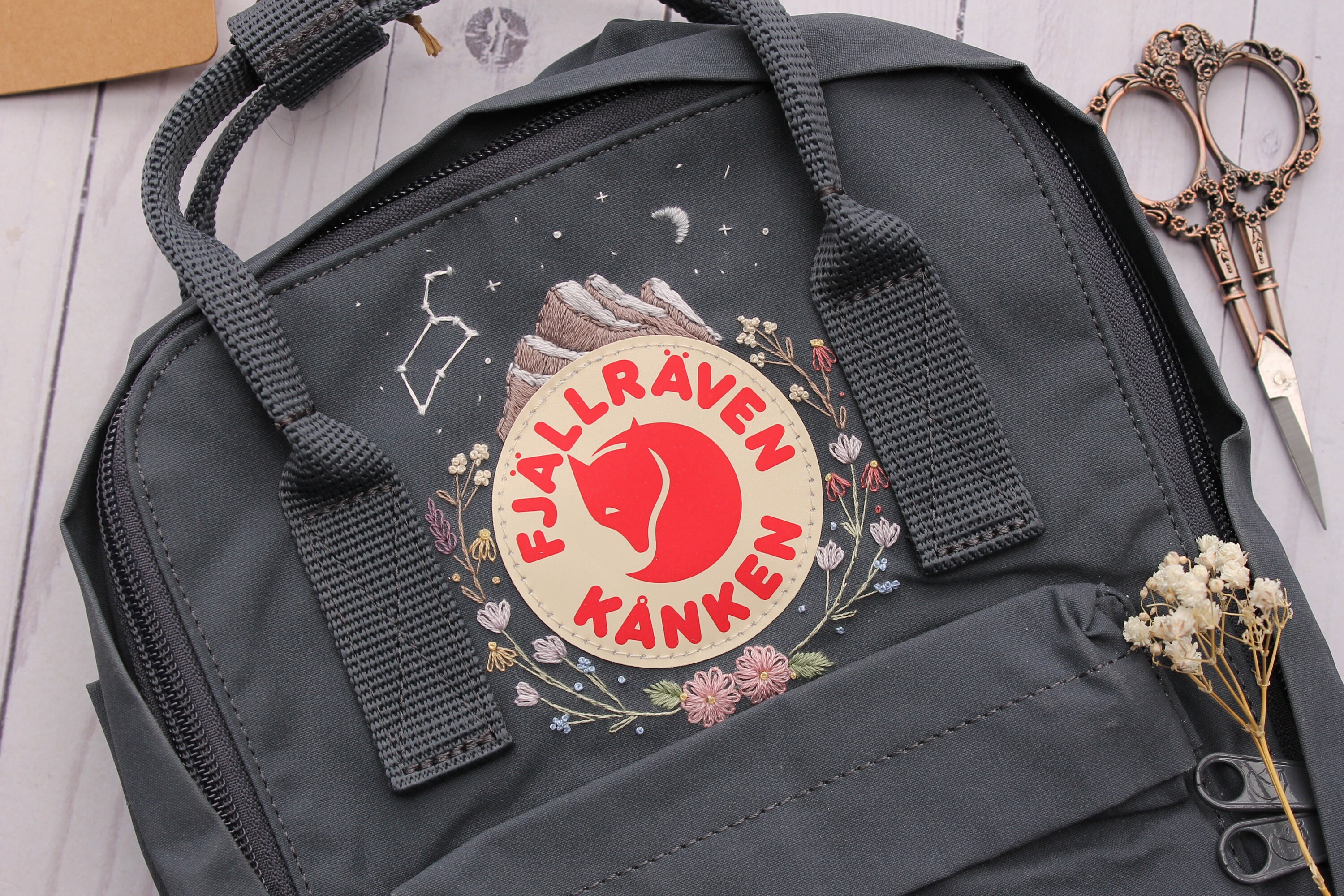 Embroidered Kanken Mountains with Flowers Custom Kanken with | Etsy