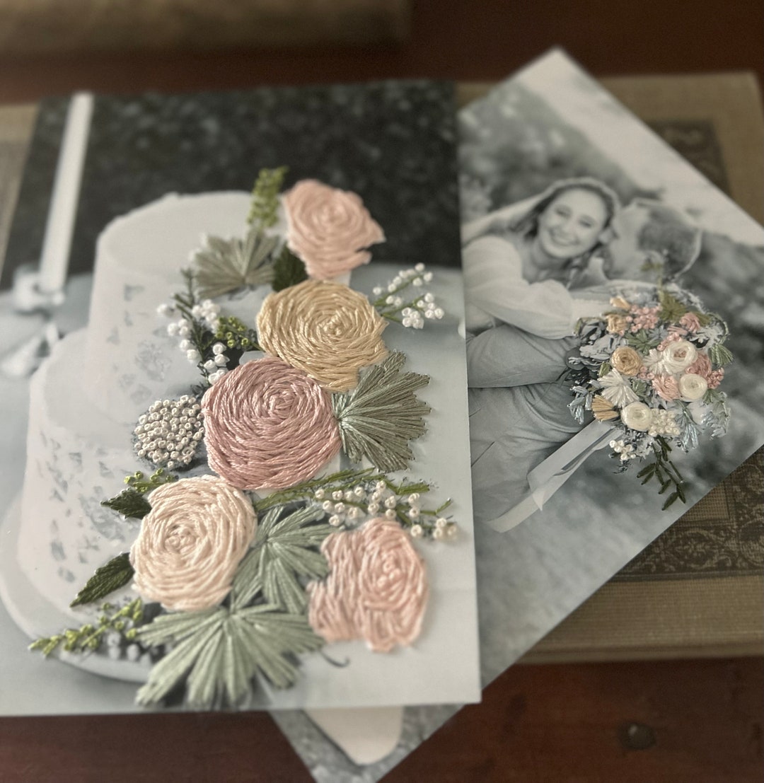 Embroidered Wedding Photos ~ Custom Floral Hand Embroidery on Pictures ...