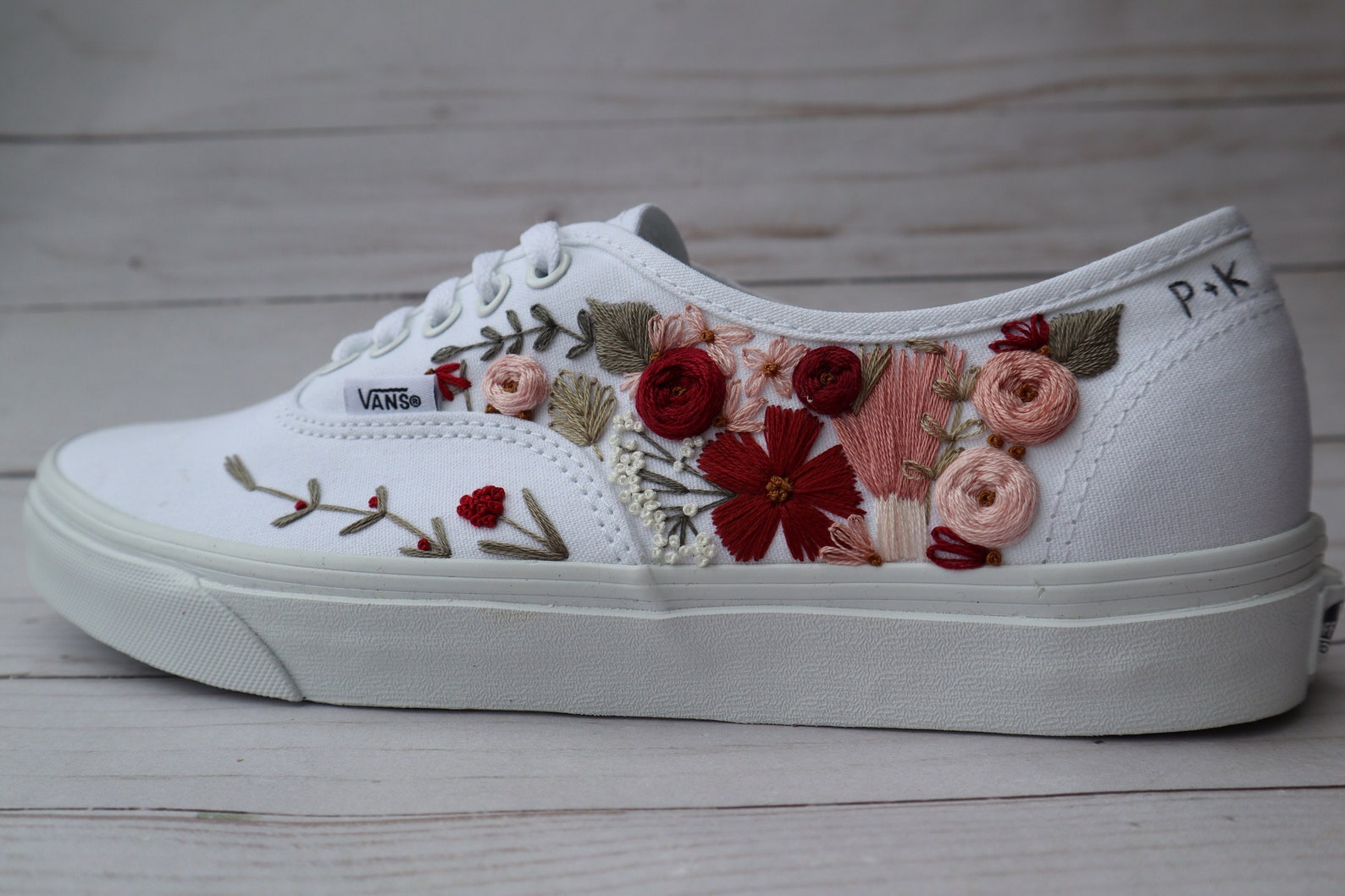 Custom Embroidered Vans Shoes by Hand to Order, Match Your Bridal ...