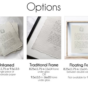 Your Vows or Song on HANDMADE PAPER Wedding Vows Framed Wedding Gift ...