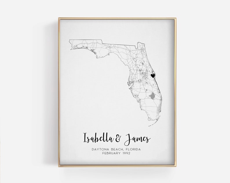 Custom State Map Where We Met Map Print Personalized Wedding | Etsy