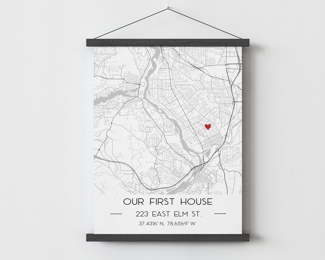 Custom Map Housewarming Gift Our First House Hanging Canvas - Etsy