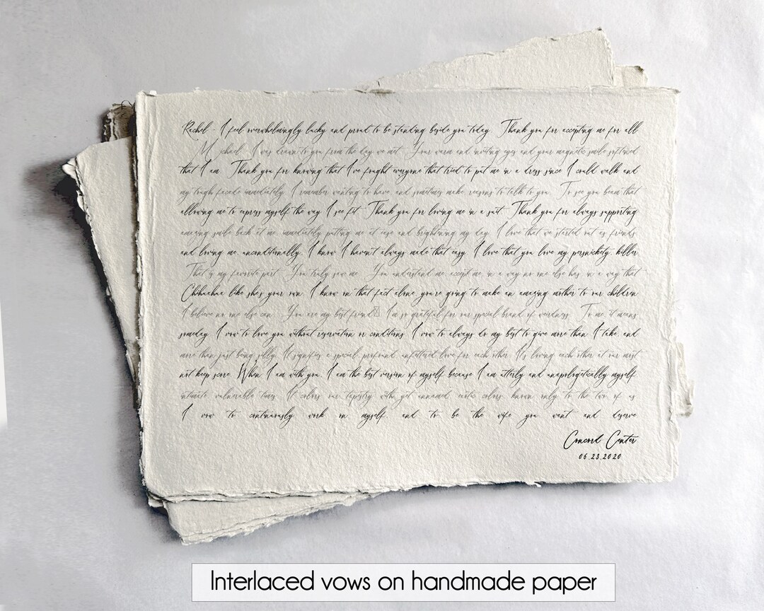 Interlaced Wedding Vows on HANDMADE PAPER With Torn Edges Custom Framed ...