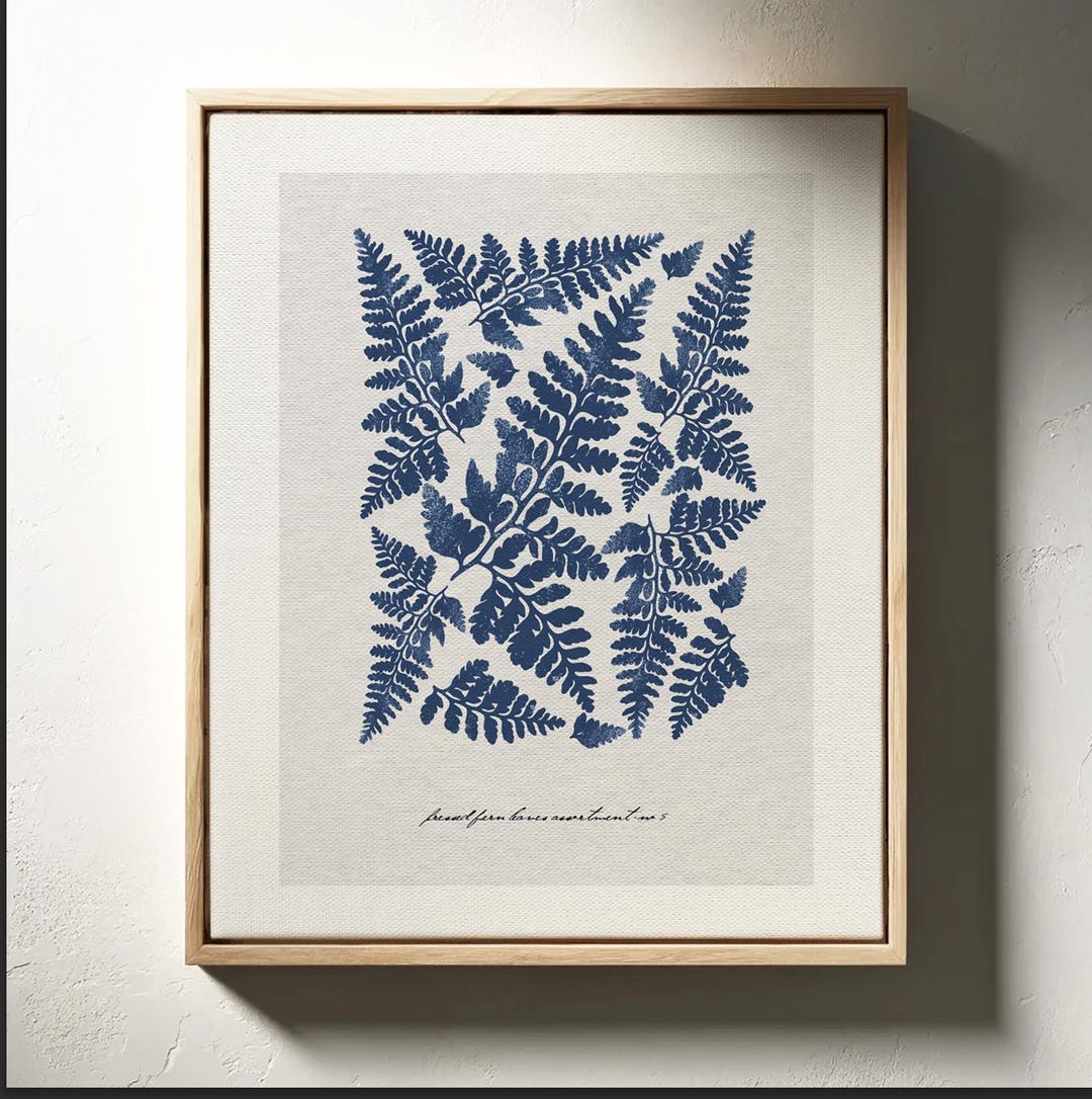 Framed Canvas Wall Art, Pressed Fern Art, Modern Wall Art, Blue and ...