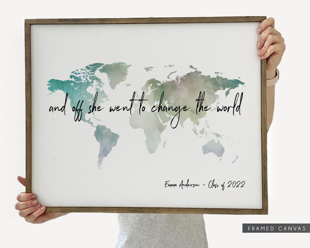 Graduation World Map Framed Canvas Personalized Graduation Gift ...