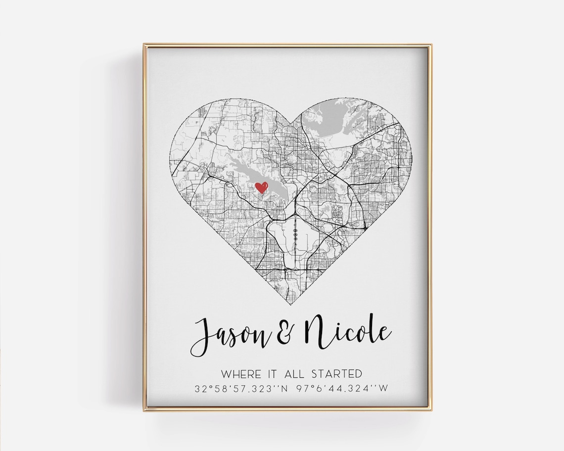 Where We Met Gift Heart Map Frame Where We Met Map | Etsy