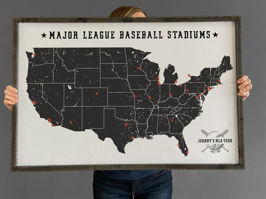 Baseball Stadiums Push Pin Map Framed Canvas Map MLB Stadiums - Etsy