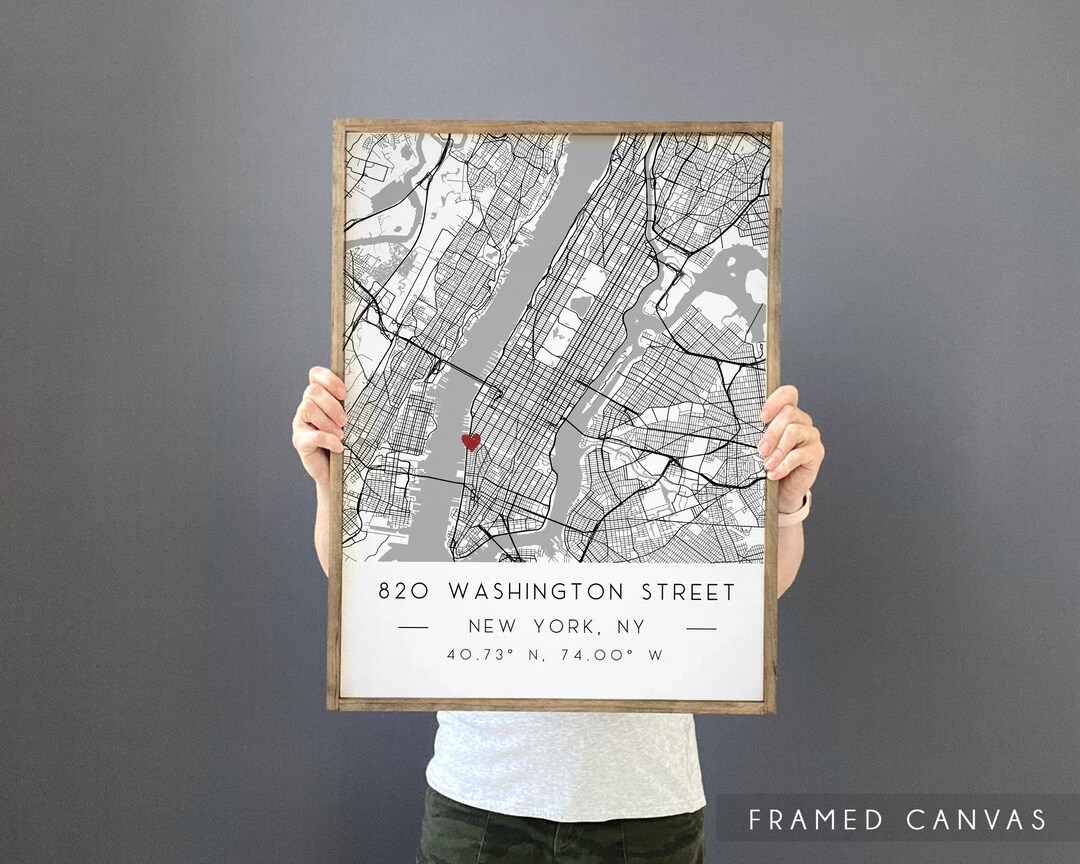 Framed Canvas Map, Where We Met Map Gift, Anniversary Gift for Wife ...