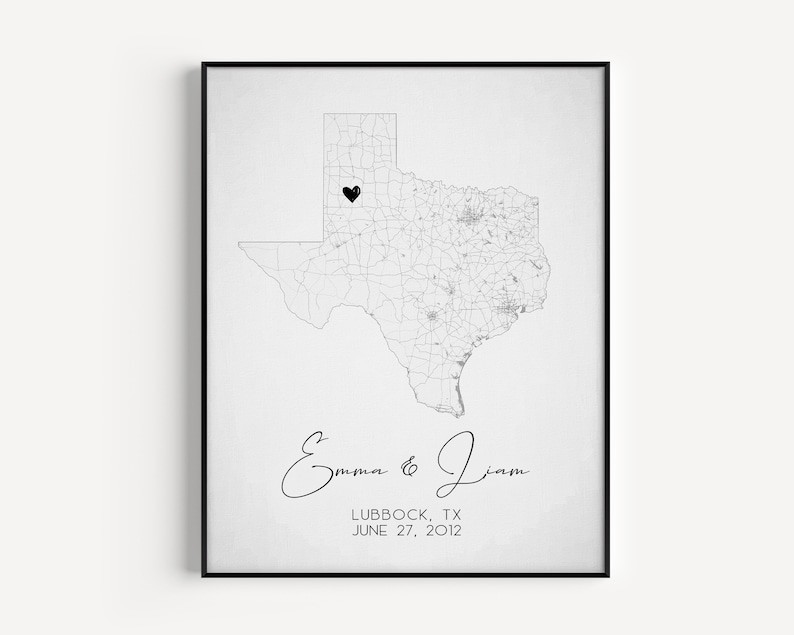Custom State Map Where We Met Map Print Personalized Wedding | Etsy